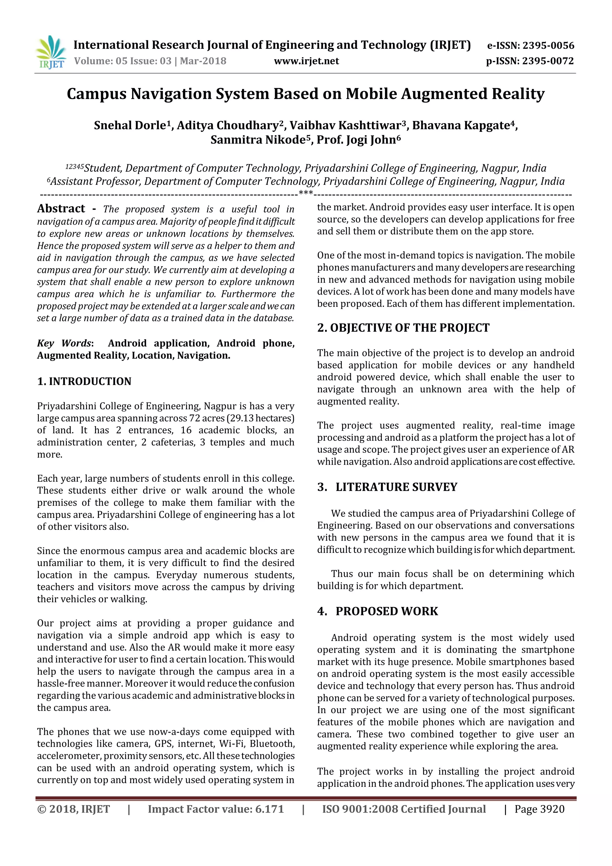 IRJET- Campus Navigation System Based on Mobile Augmented Reality | PDF | Operating Systems ...
