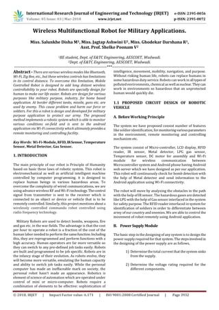 IRJET- Wireless Multifunctional Robot for Military Applications | PDF