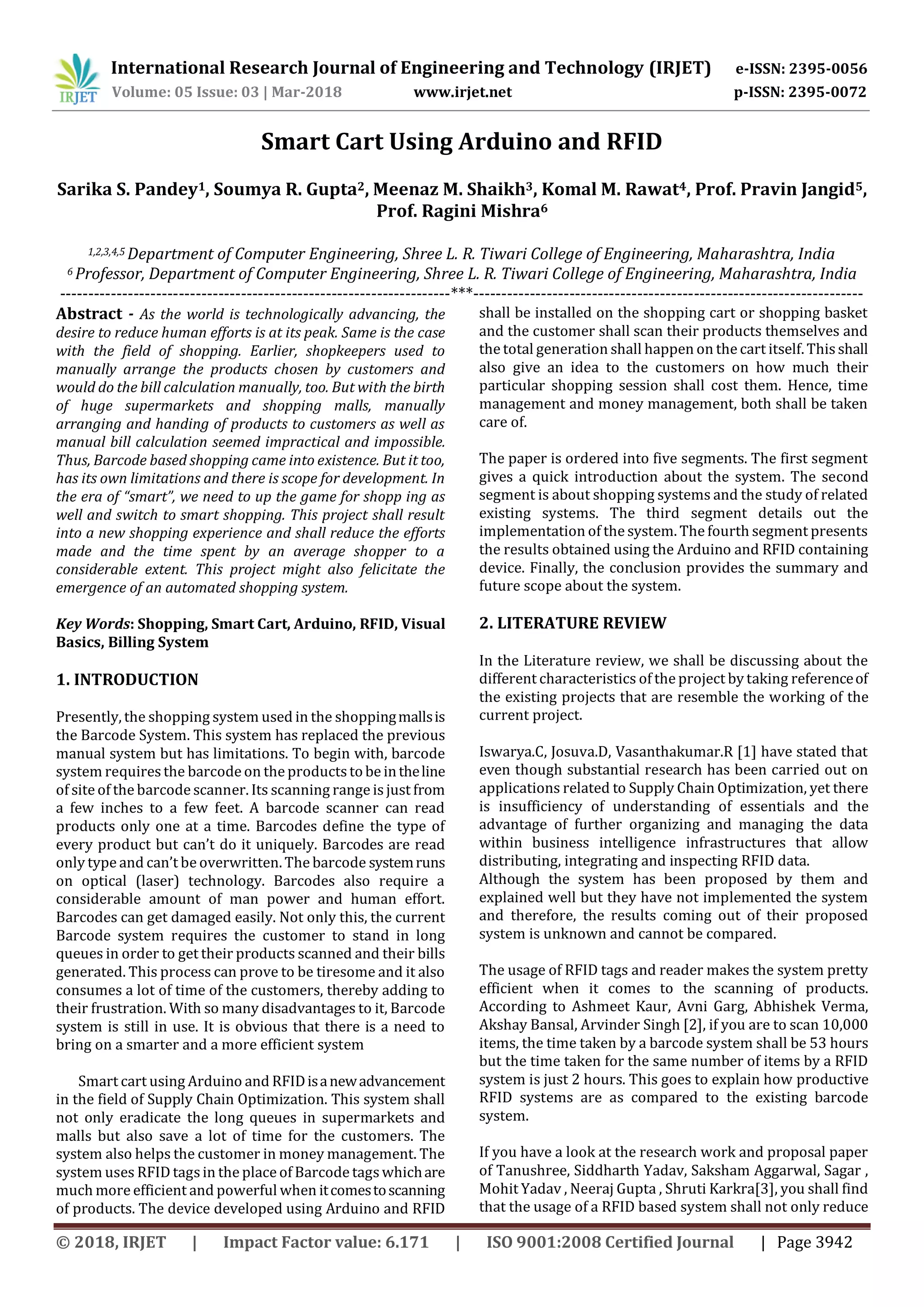 IRJET- Smart Cart Using Arduino and RFID | PDF