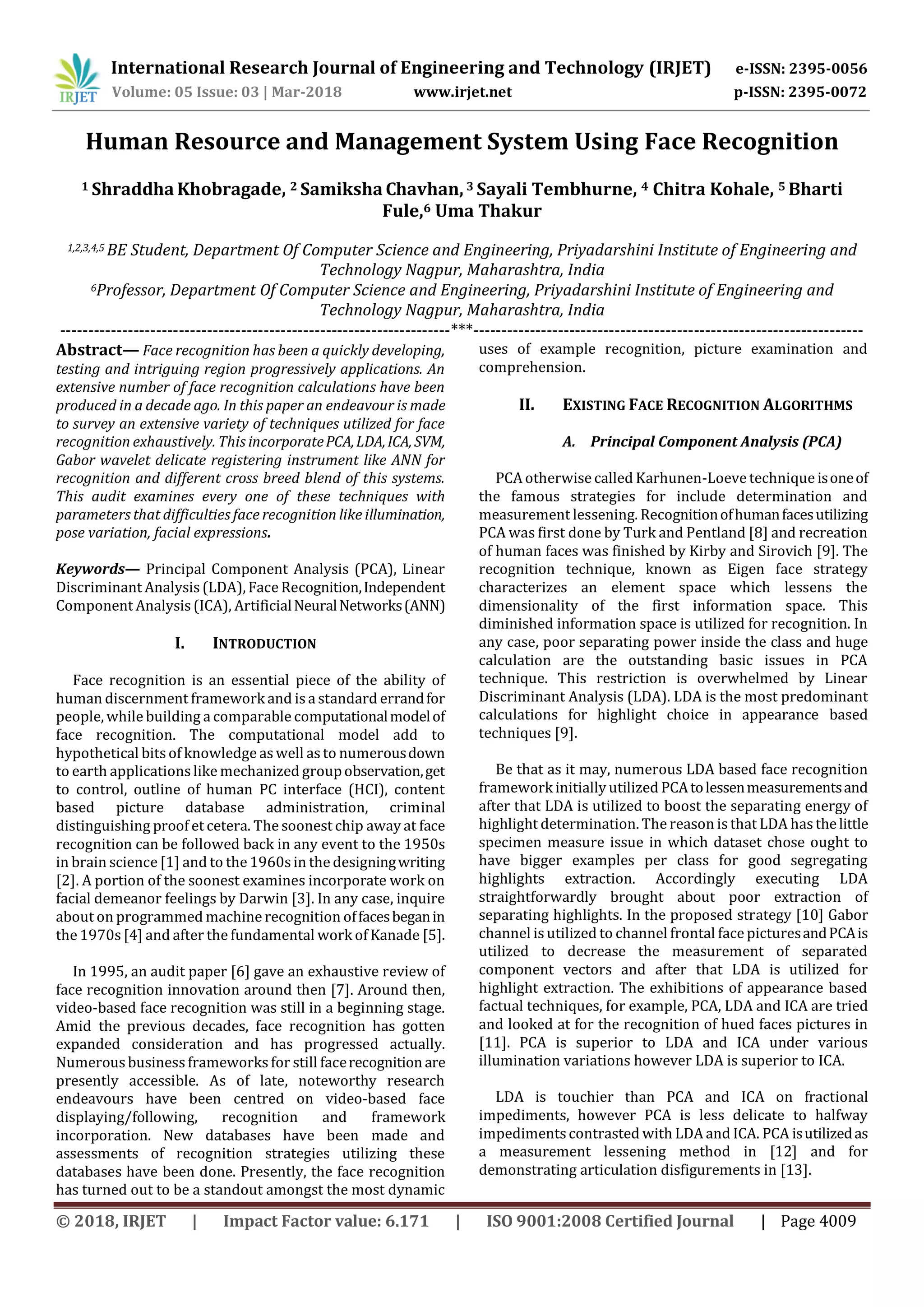 IRJET- Human Resource and Management System Using Face Recognition | PDF