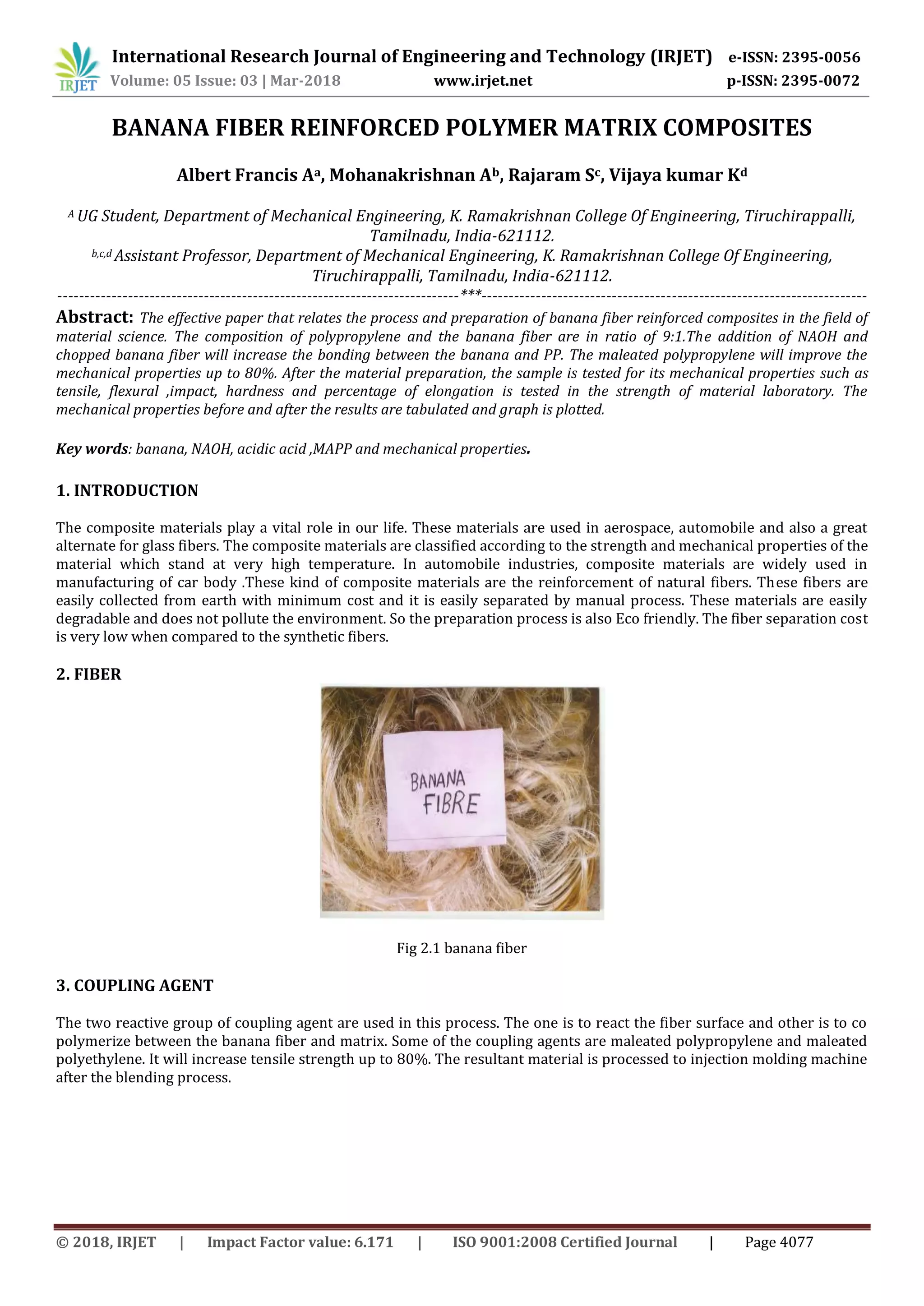 Irjet Banana Fiber Reinforced Polymer Matrix Composites Pdf