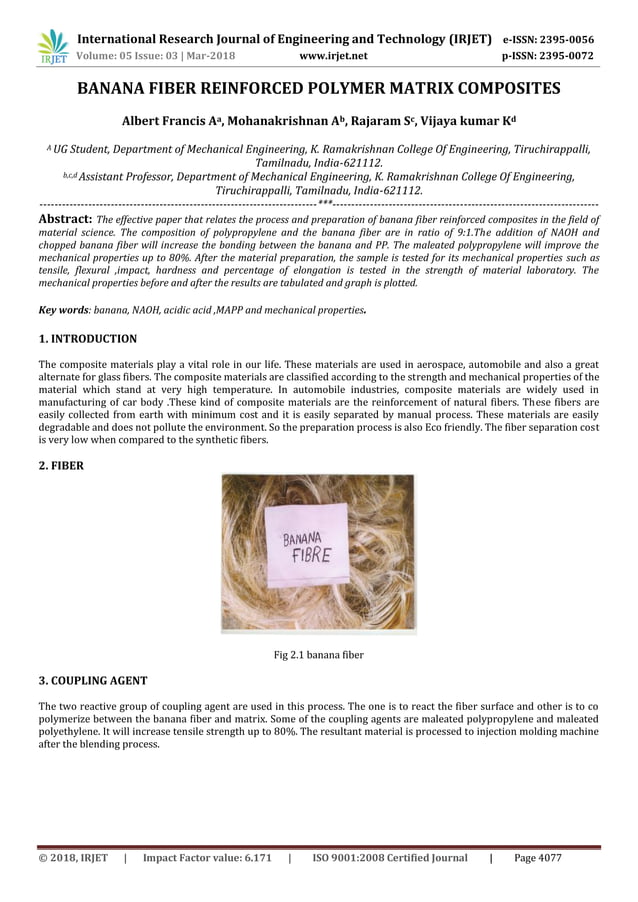 IRJET- Banana Fiber Reinforced Polymer Matrix Composites | PDF