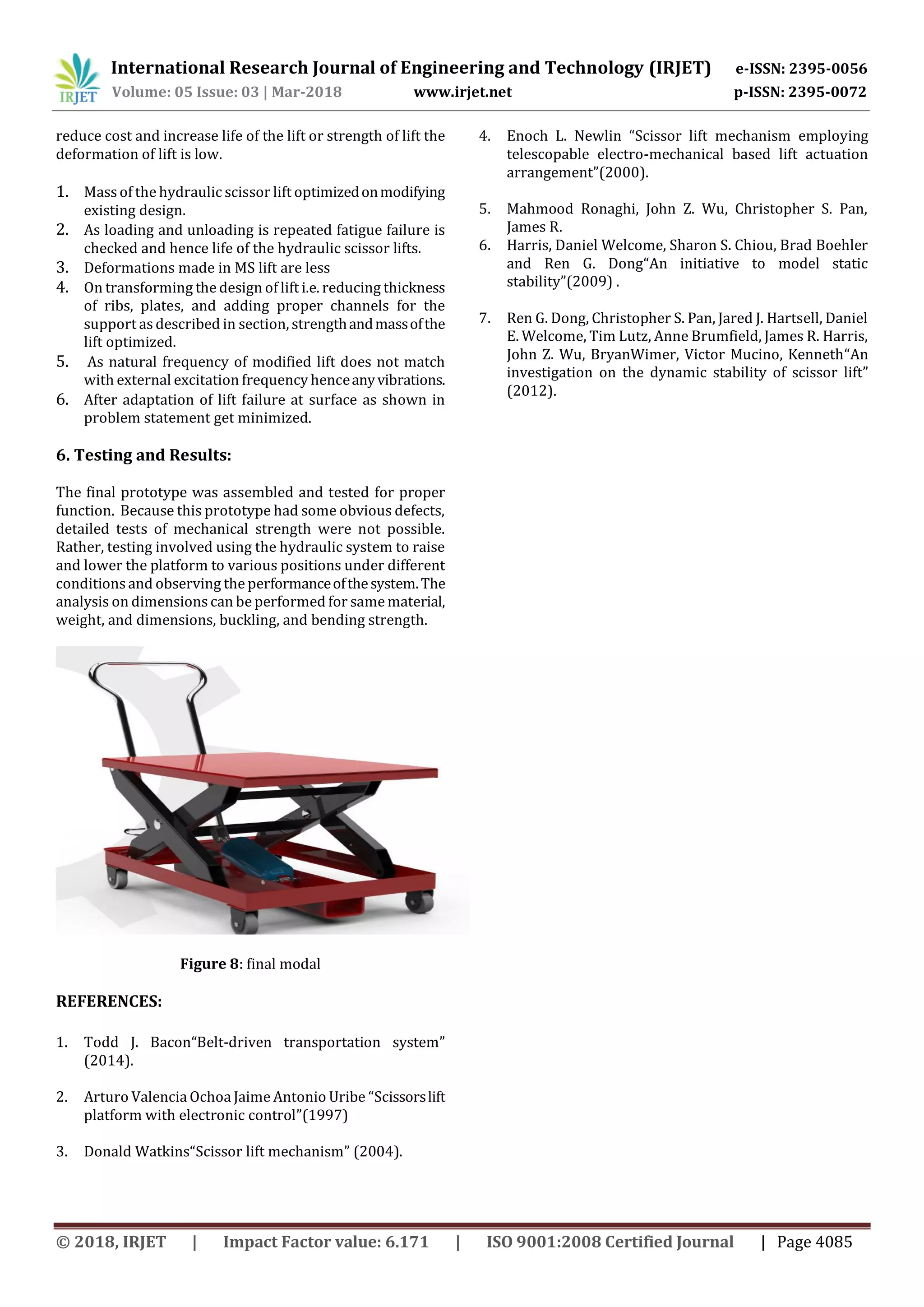 IRJET- Final Modeling and Prototype & Analysis of Hydraulic Scissor ...