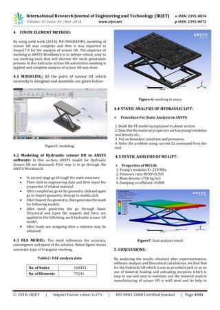 IRJET- Final Modeling and Prototype & Analysis of Hydraulic Scissor Lift | PDF