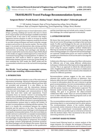 IRJET- Travelmate Travel Package Recommendation System | PDF | Travel Type | Travel