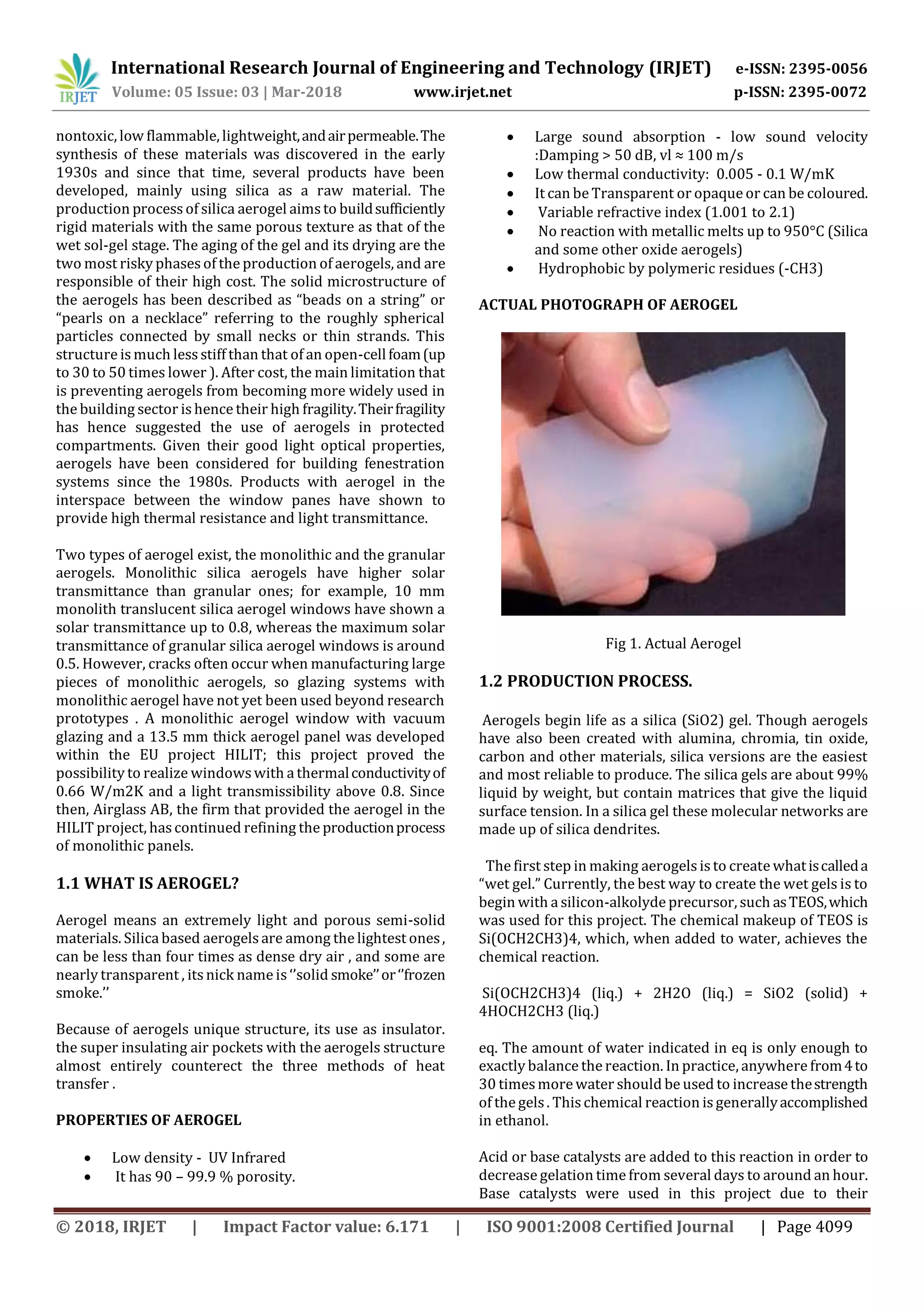 IRJET- A Review on Aerogel An Introduction | PDF