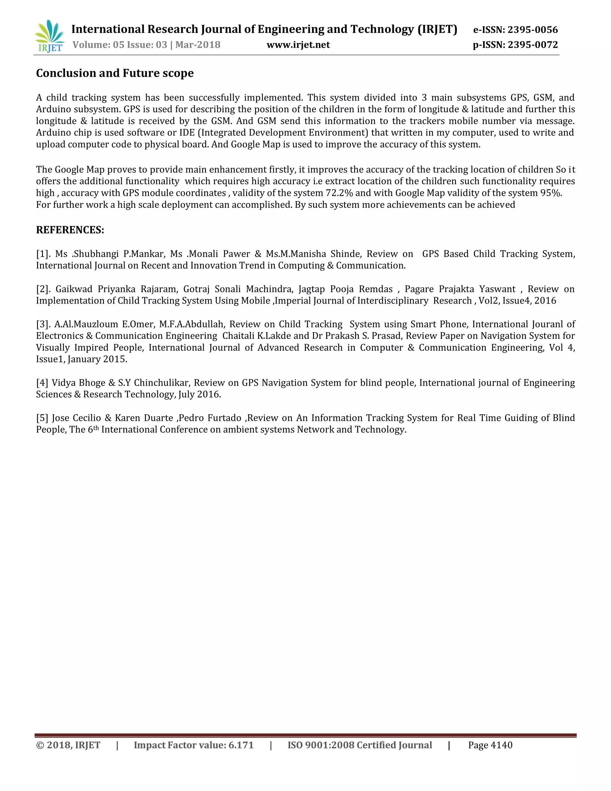 IRJET- Arduino Based Child Tracking System Using GPS and GSM | PDF