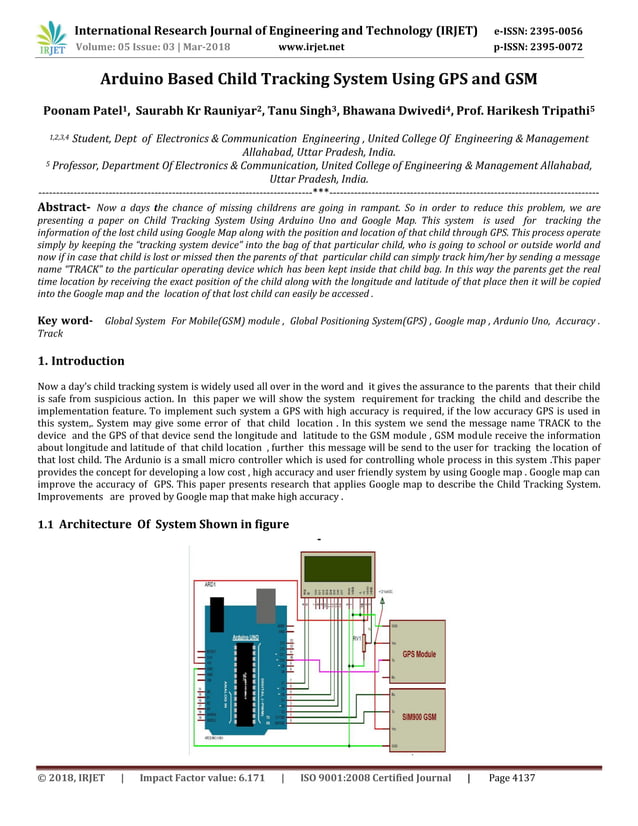 IRJET- Arduino Based Child Tracking System Using GPS and GSM | PDF