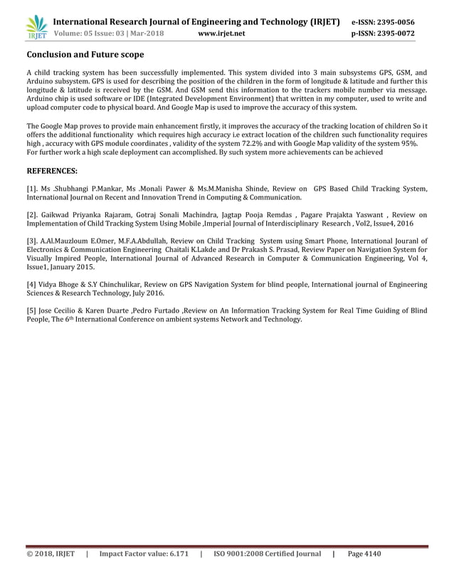 IRJET- Arduino Based Child Tracking System Using GPS and GSM | PDF