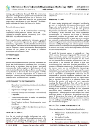 IRJET- Student Attendance Tracking System using Biometrics | PDF