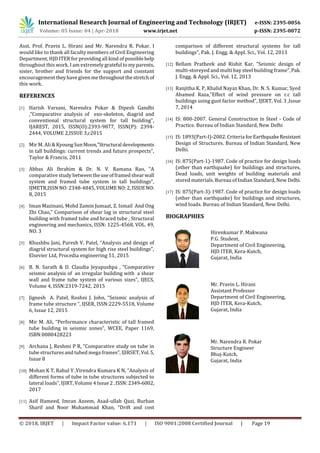 IRJET- Comparative Study of Performance of 60 Storey Steel Buildings with Exo-Skeleton, Framed ...