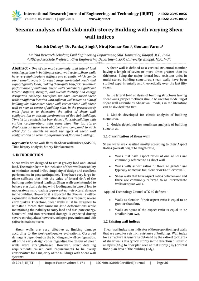 IRJET- Seismic Analysis of Flat Slab Multi-Storey Building with Varying Shear Wall Indices | PDF ...