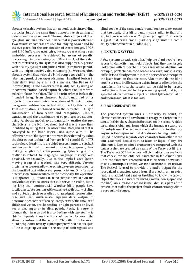 IRJET- Design and Development of Tesseract-OCR Based Assistive System ...