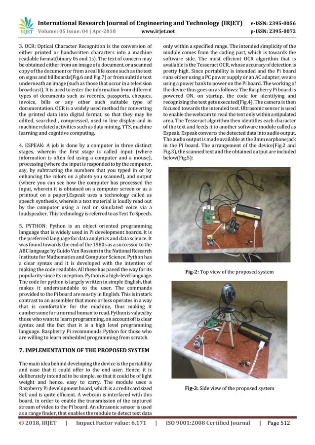 IRJET- Design and Development of Tesseract-OCR Based Assistive System ...