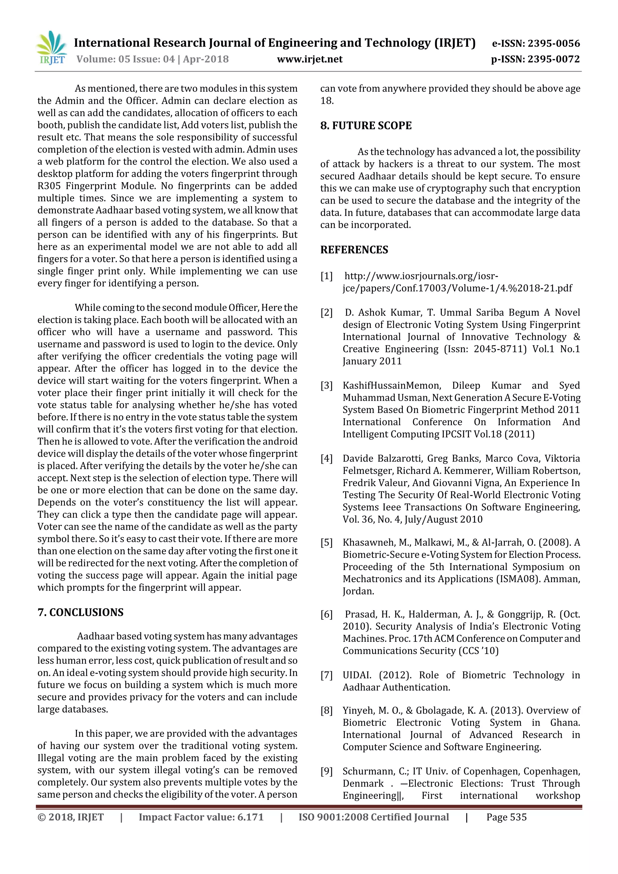 IRJET- Aadhaar Based Voting System using Android Application | PDF