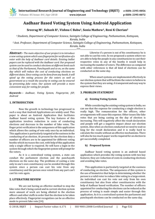 IRJET- Aadhaar Based Voting System using Android Application | PDF