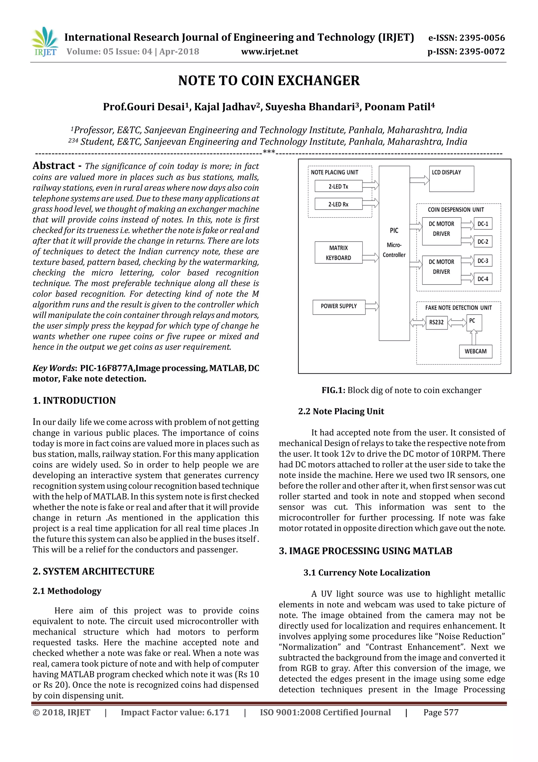 IRJET- Note to Coin Exchanger | PDF