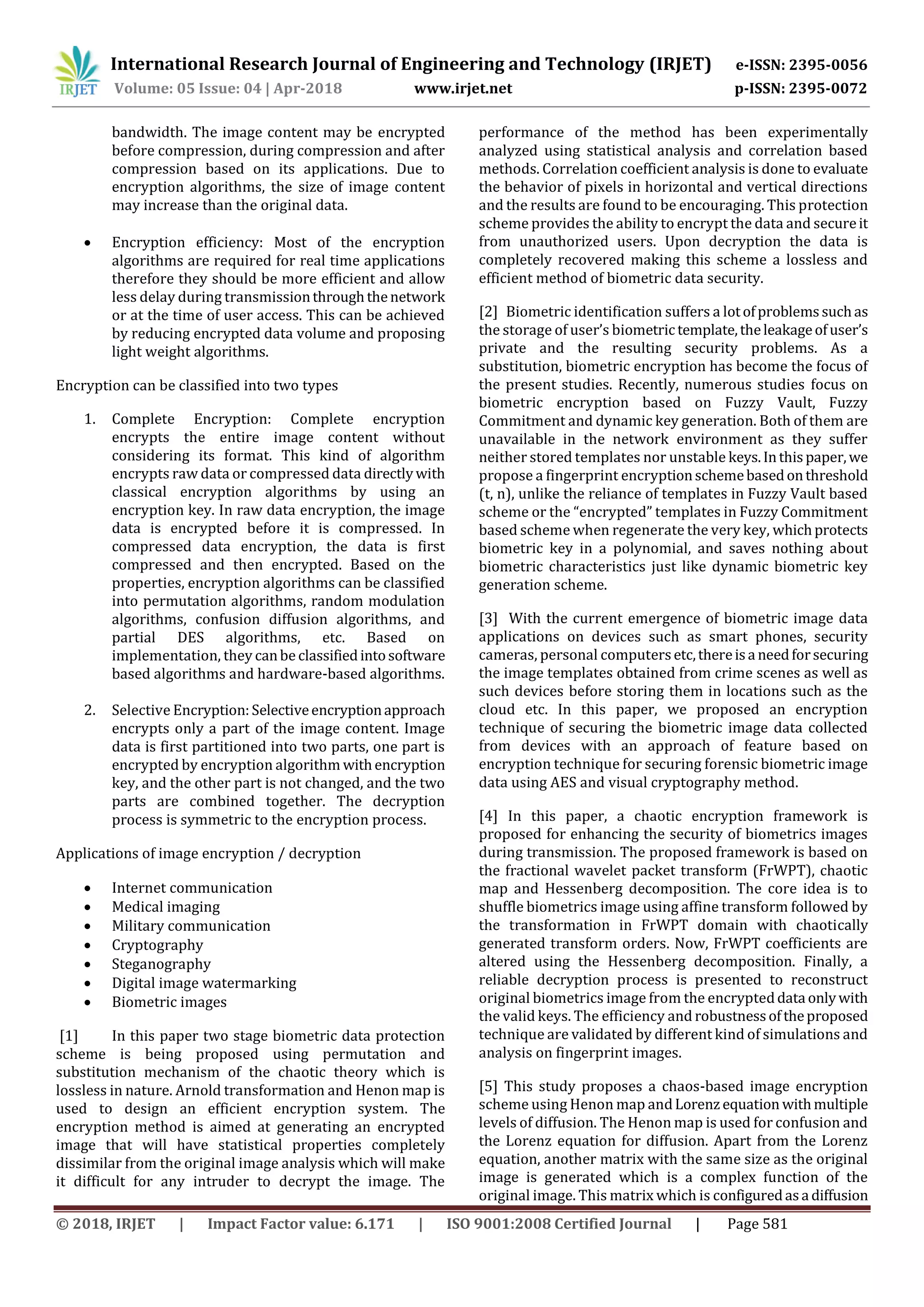 IRJET- Lossless Encryption Technique for Finger Biometric Images | PDF | Information and Network ...