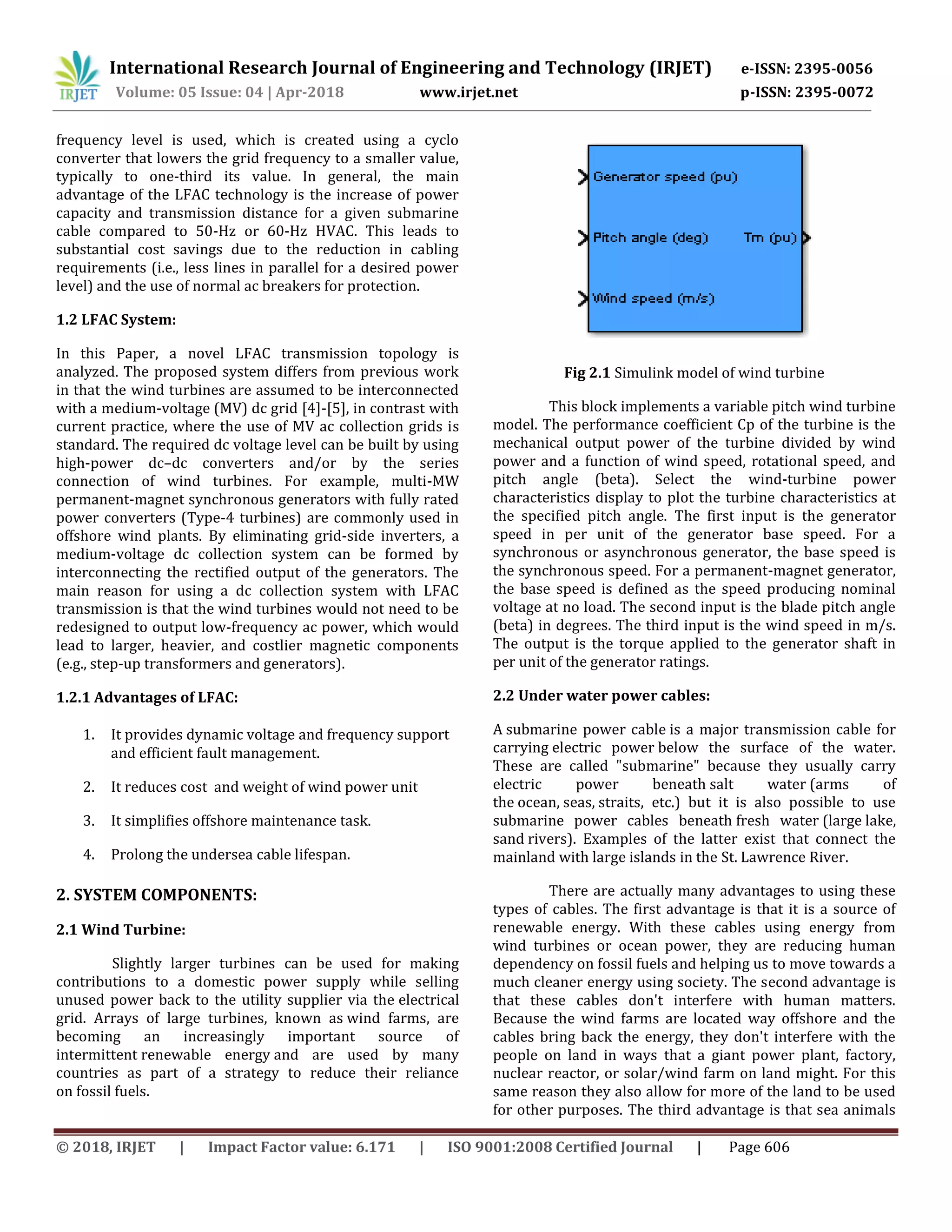 IRJET- Transmission of Ac Power from Offshore to Onshore by using Low ...