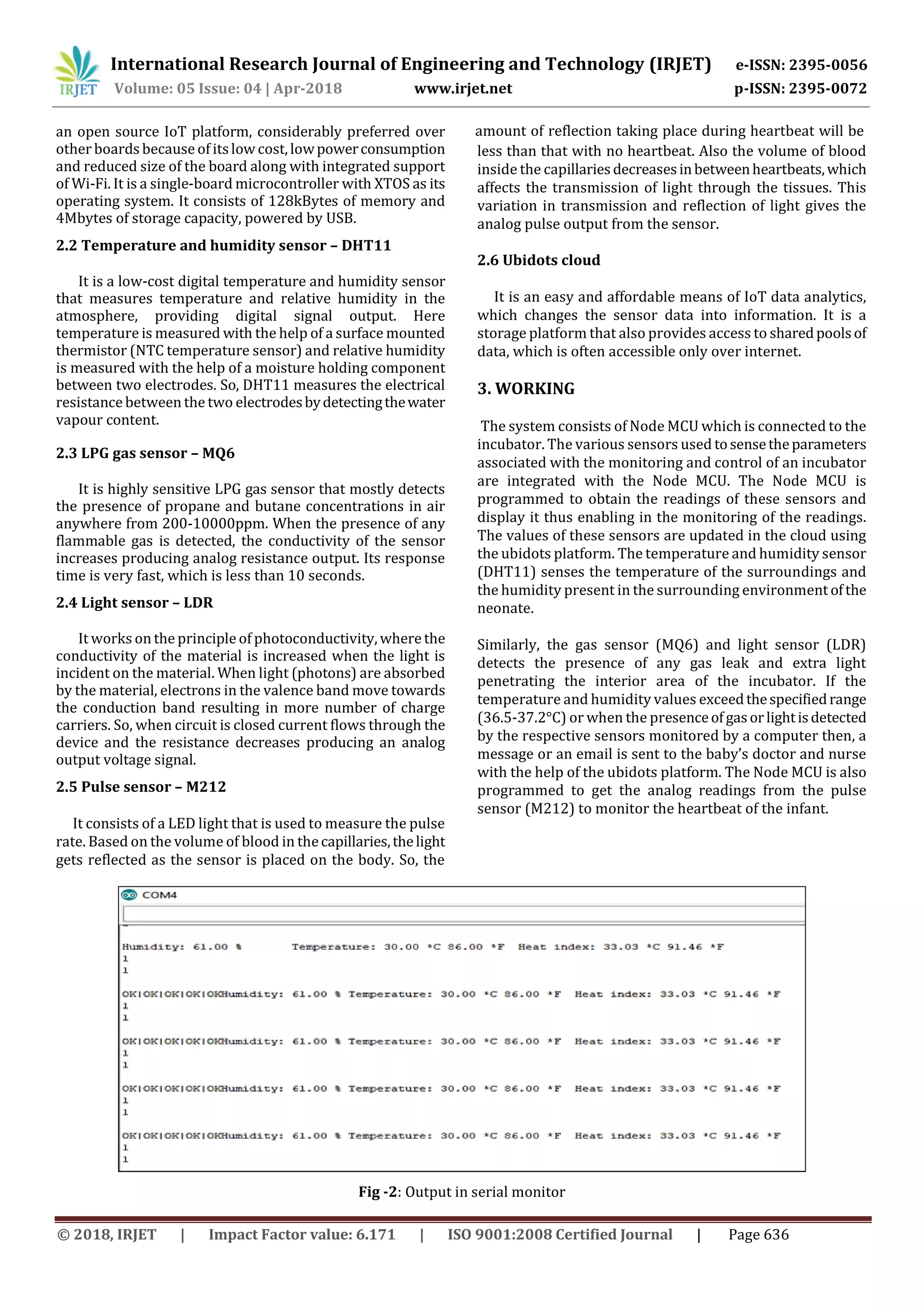 Irjet Monitoring Of Incubator Using Iot Pdf Internet Of Things Internet