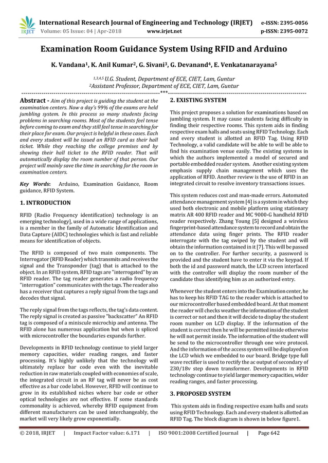 IRJET- Examination Room Guidance System using RFID and Arduino | PDF ...