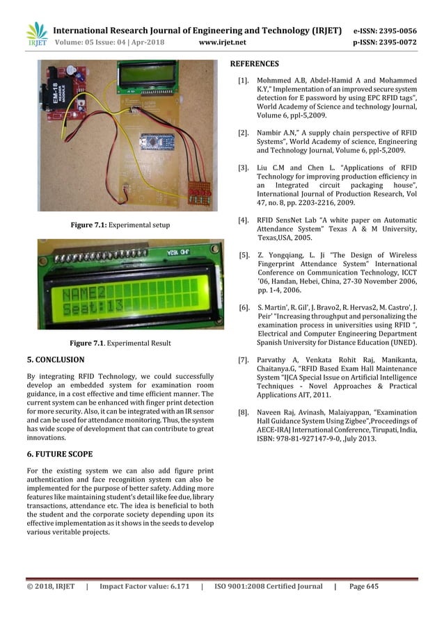 IRJET- Examination Room Guidance System using RFID and Arduino | PDF | Computing | Technology ...