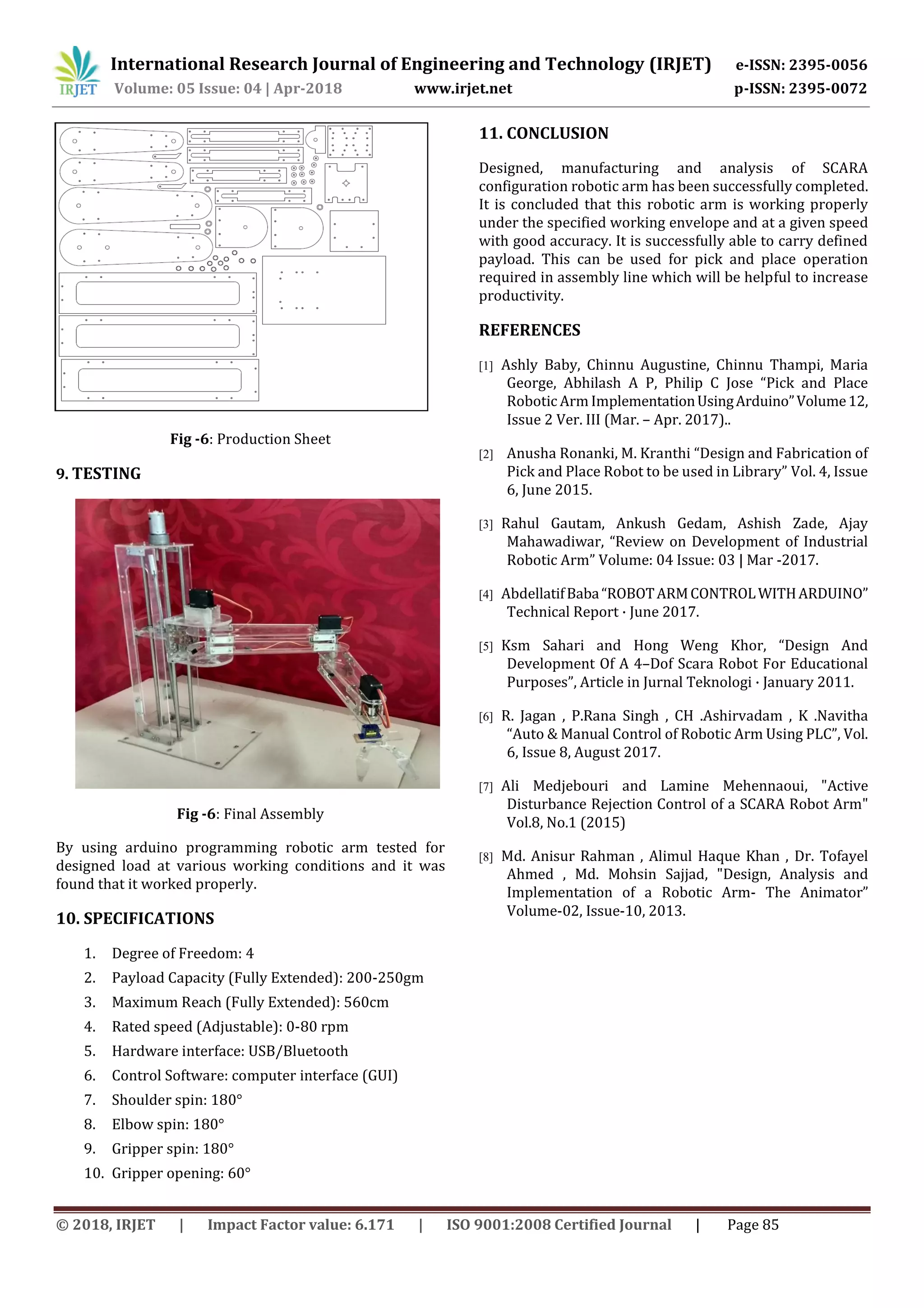 IRJET- Design, Manufacturing and Analysis of Robotic Arm with SCARA ...