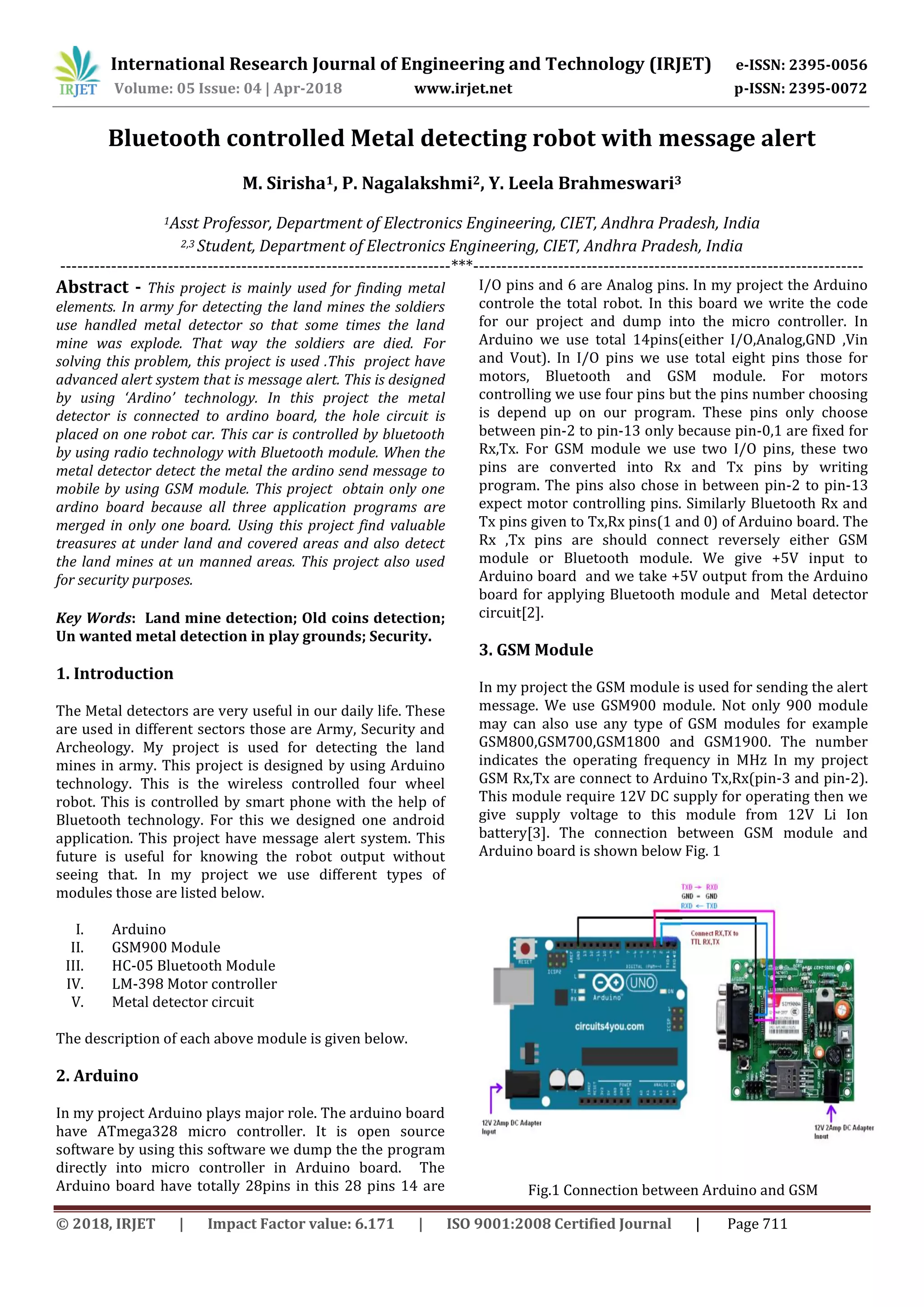 IRJET- Bluetooth Controlled Metal Detecting Robot with Message Alert | PDF