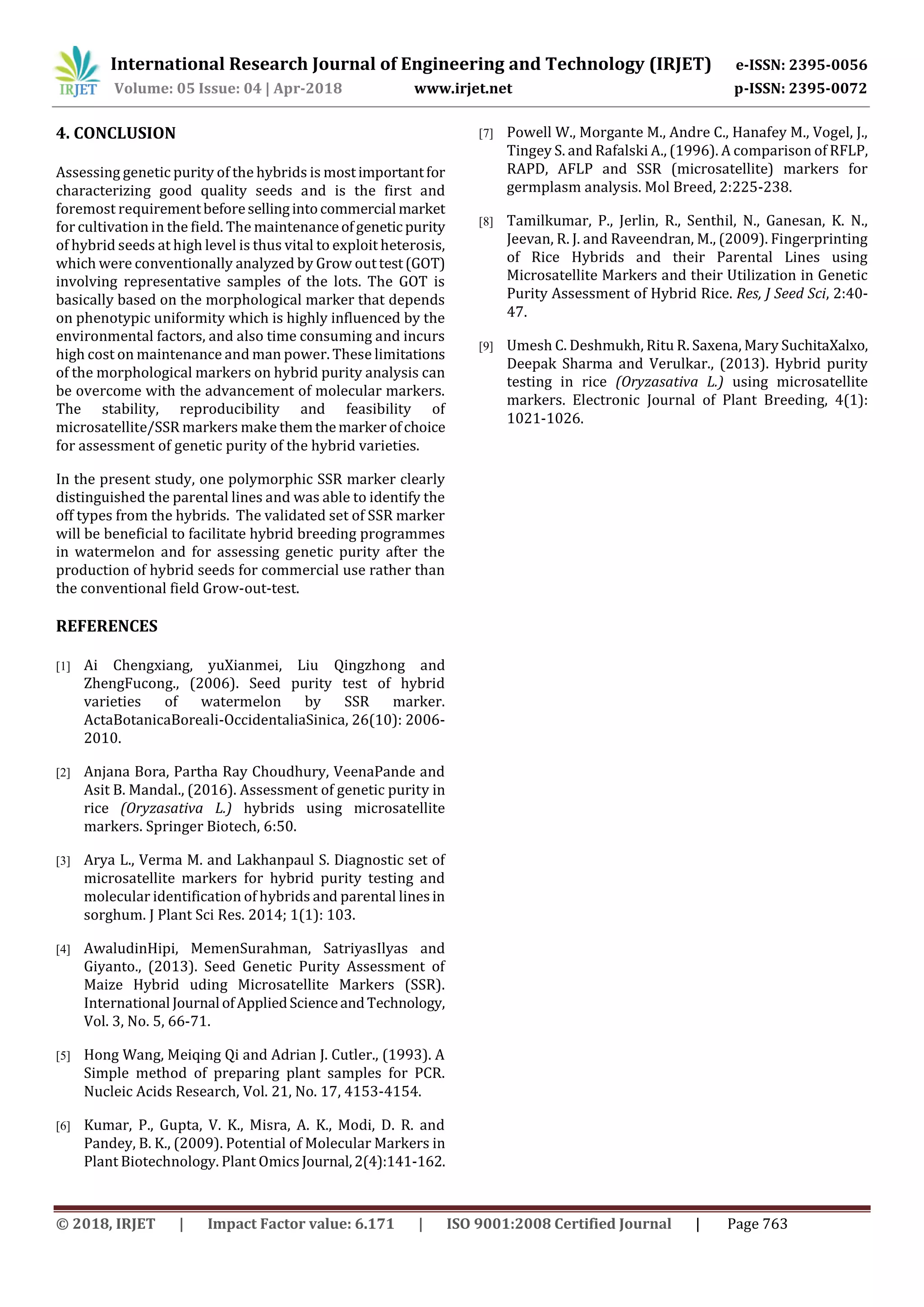 IRJET- Analysis of Hybrid Purity in Watermelon using Microsatellite ...