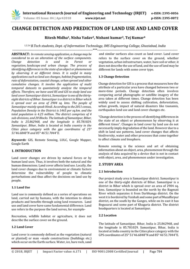 IRJET- Change Detection and Prediction of Land Use and Land Cover | PDF
