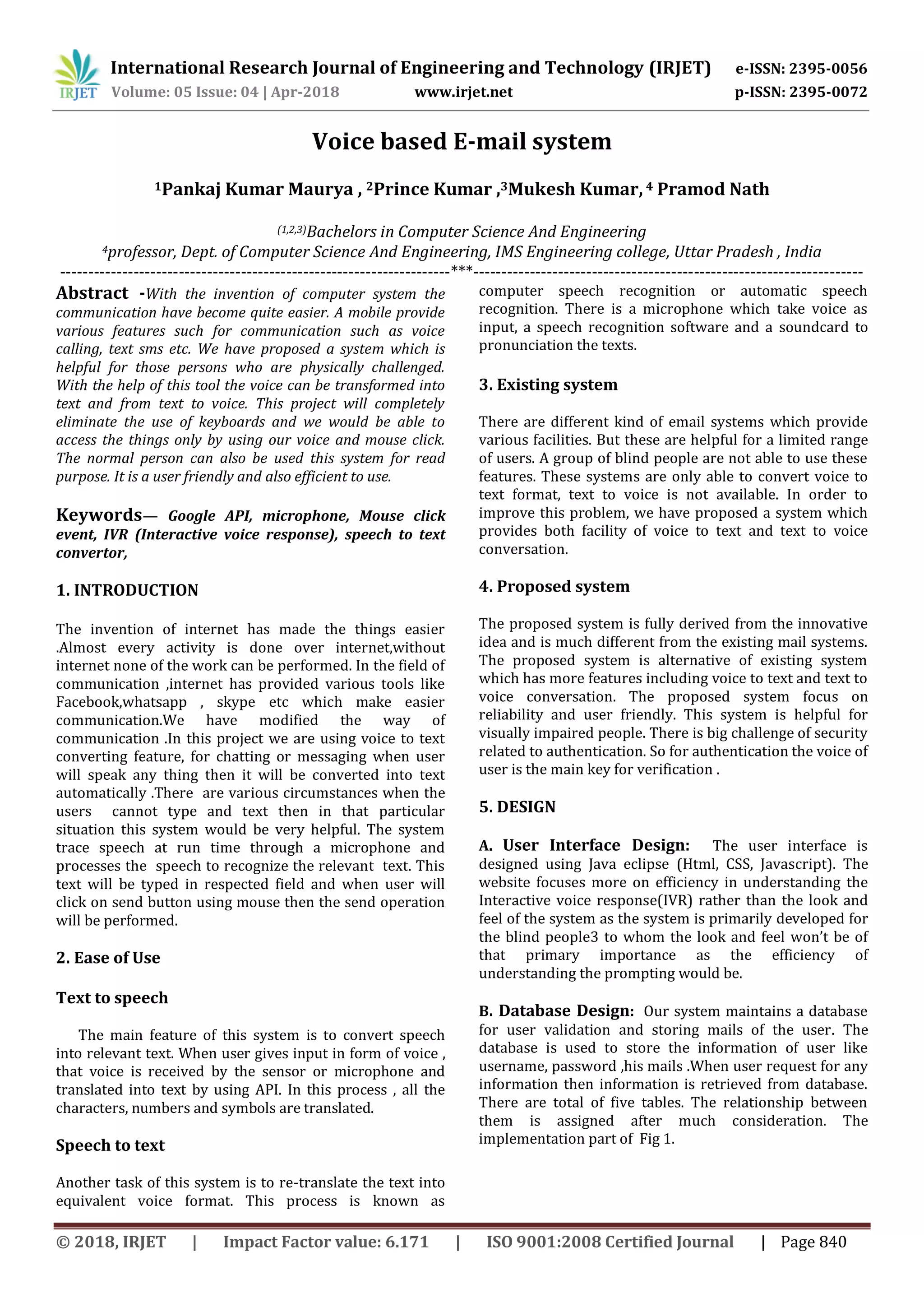 IRJET- Voice based E-mail system | PDF
