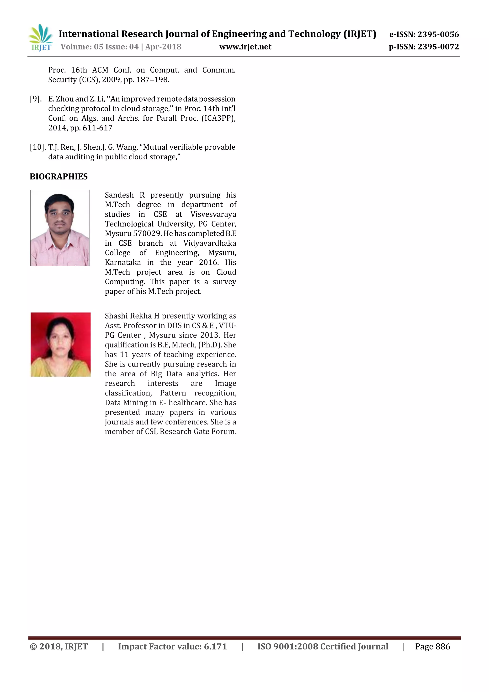 IRJET- A Survey on Remote Data Possession Verification Protocol in Cloud Storage | PDF