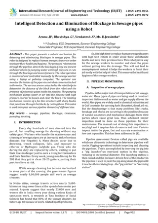 IRJET- Intelligent Detection and Elimination of Blockage in Sewage ...