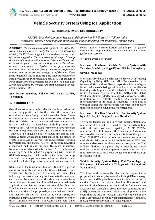 IRJET- Vehicle Security System using IoT Application | PDF | Auto Navigation Systems | Auto ...