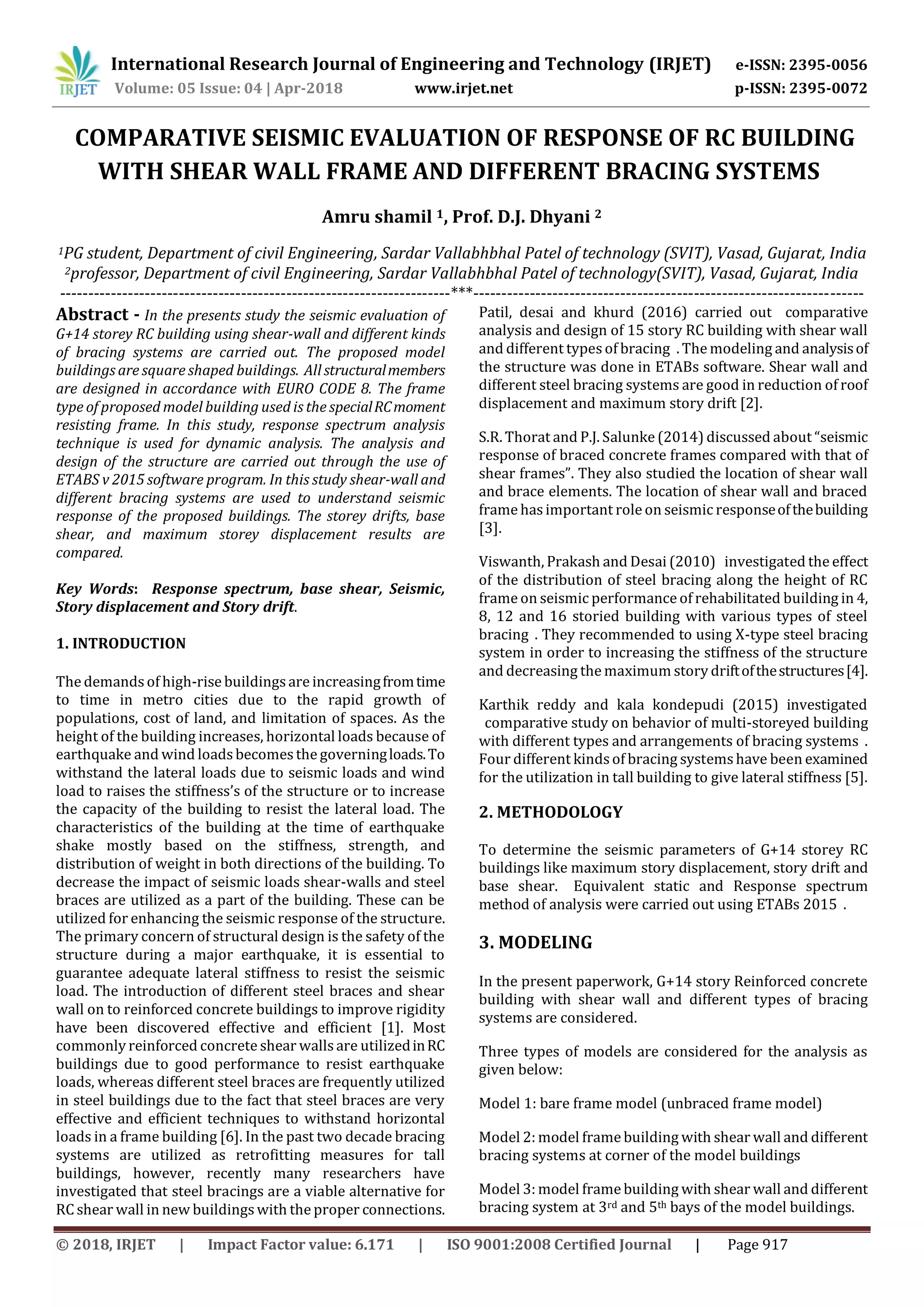 IRJET- Comparative Seismic Evaluation of Response of RC Building with Shear Wall Frame and ...