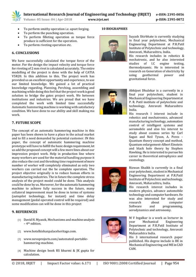 IRJET- Design, Cad Modeling & Fabrication of Automatic Hammering Machine | PDF