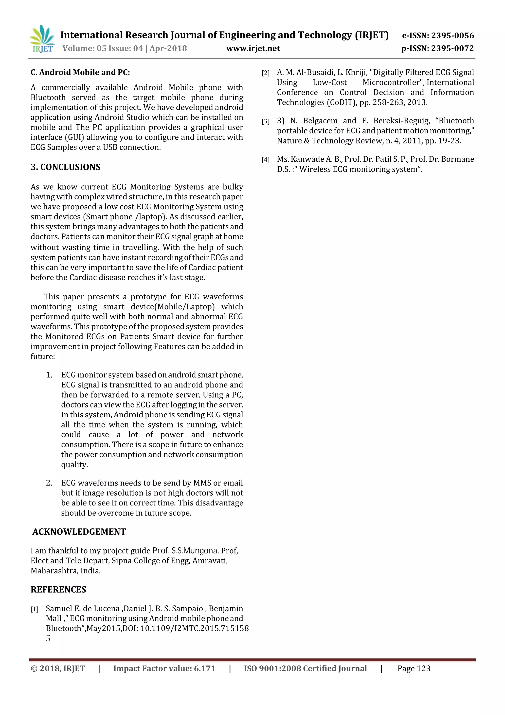 Irjet Design And Implementation Of Low Cost Ecg Monitoring System Using Smart Devices Mobile