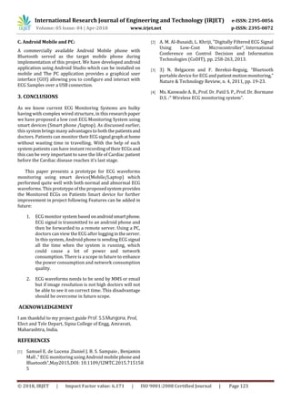 IRJET- Design and Implementation of Low Cost Ecg Monitoring System using Smart Devices (Mobile ...