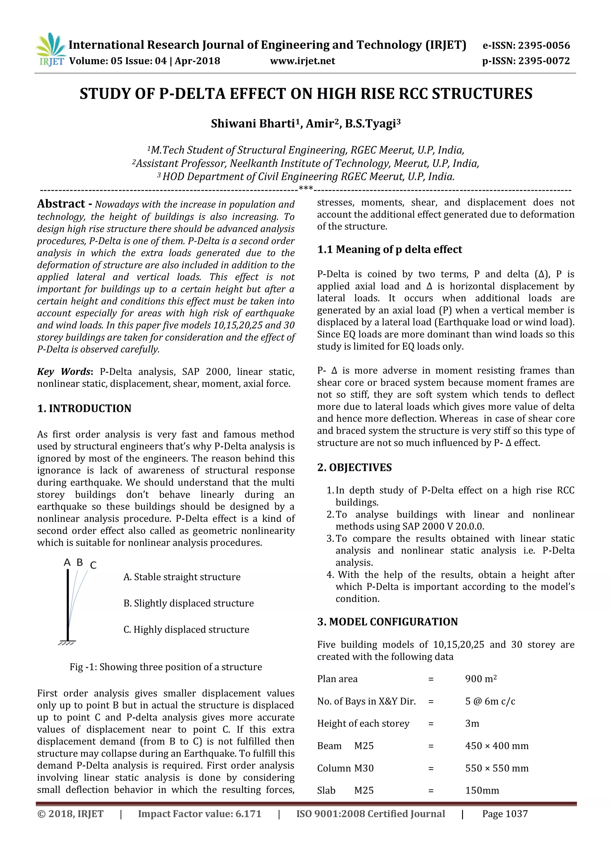 IRJET- Study of P-Delta Effect on High Rise RCC Structures | PDF
