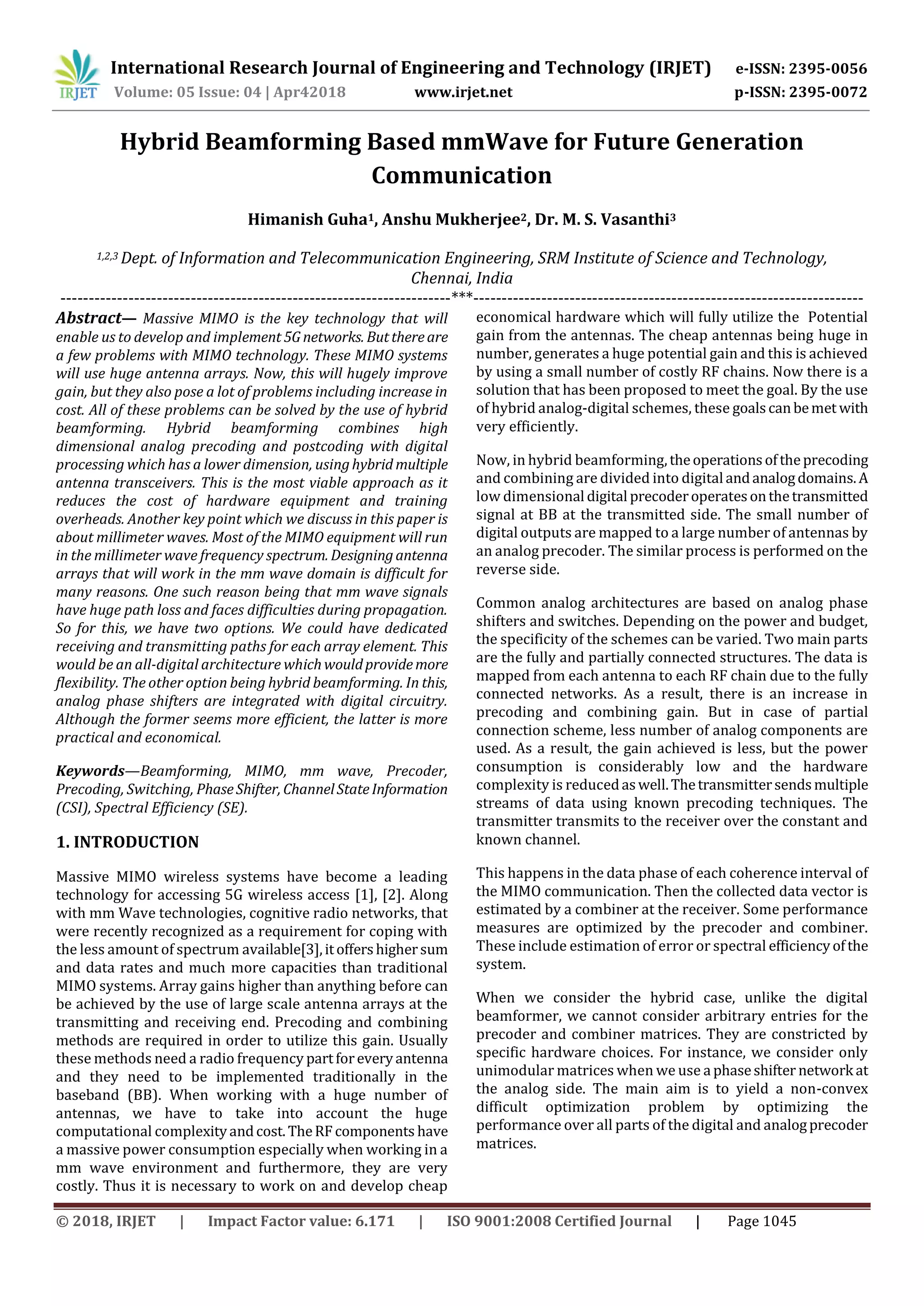 IRJET- Hybrid Beamforming Based mmWave for Future Generation Communication | PDF