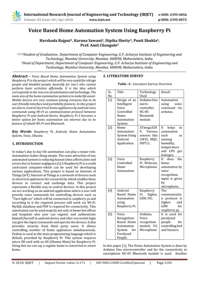 IRJET- Voice Based Home Automation System using Raspberry Pi | PDF | Home Appliances | Home & Garden