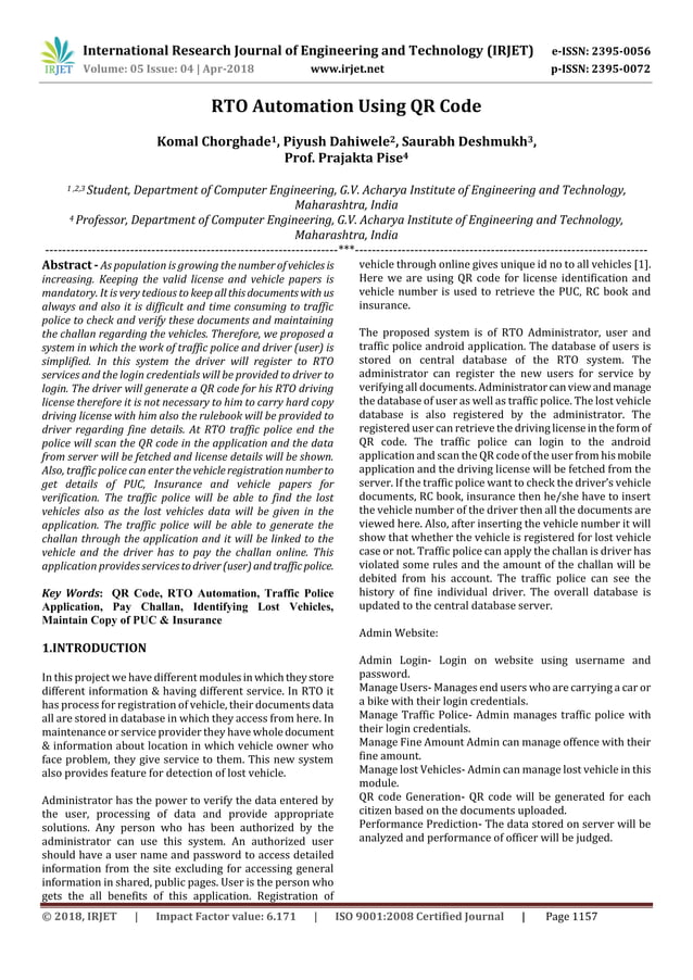 IRJET- RTO Automation using QR Code | PDF