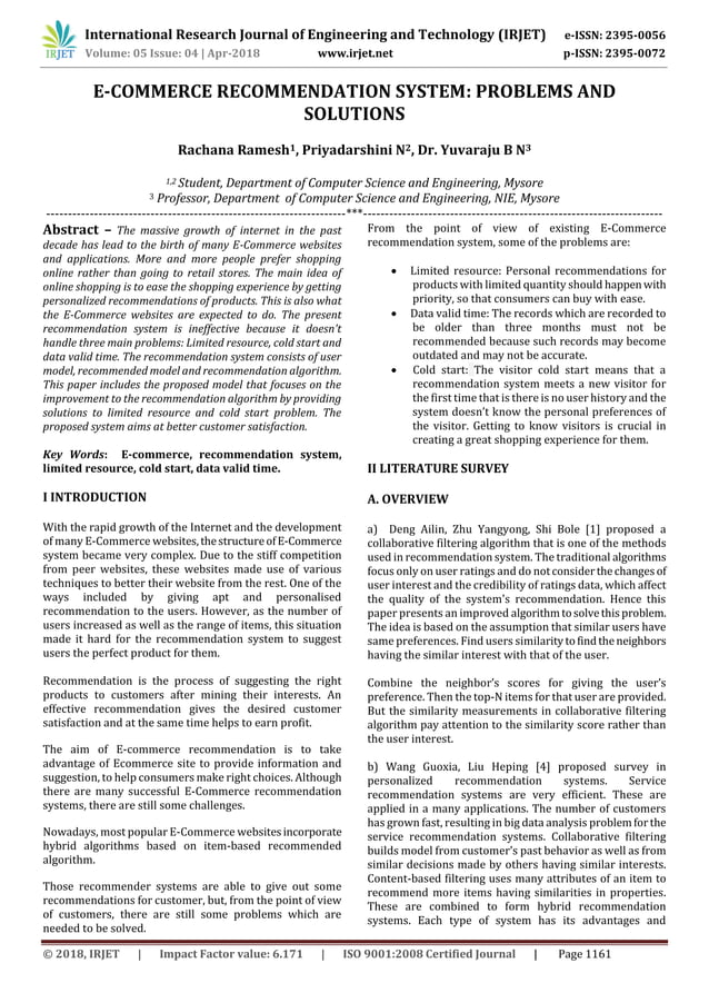 IRJET- E-Commerce Recommendation System: Problems and Solutions | PDF | Internet | Computing