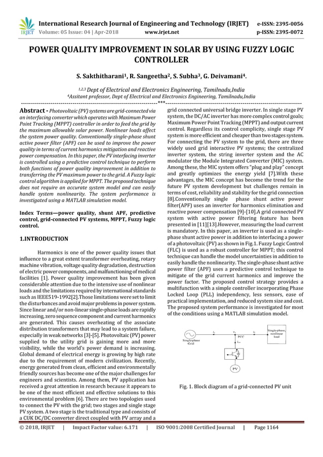 IRJET- Power Quality Improvement in Solar by using Fuzzy Logic Controller | PDF