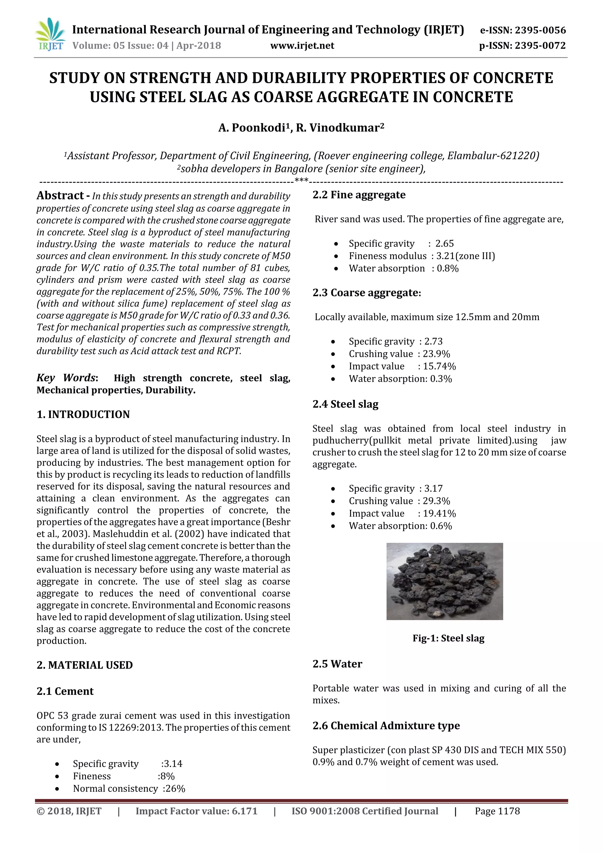 IRJET- VStudy on Strength and Durability Properties of Concrete using ...