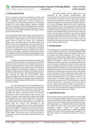 IRJET- Robotic Vehicle Movement and Arm Control Through Hand Gestures using Arduino | PDF