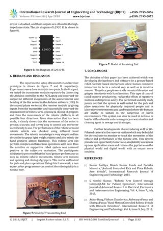 IRJET- Robotic Vehicle Movement and Arm Control Through Hand Gestures using Arduino | PDF