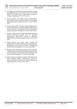 IRJET- Robotic Vehicle Movement and Arm Control Through Hand Gestures using Arduino | PDF