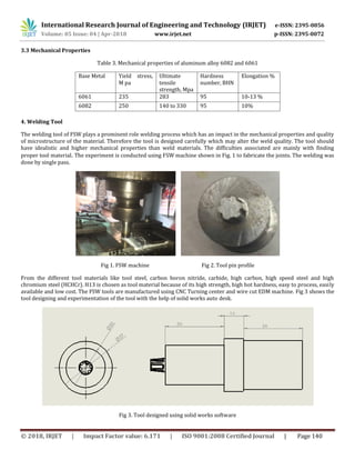 IRJET- Design and Analysis of Friction Stir Welding using Dissimilar Alloys (AA 6061 and AA 6082 ...