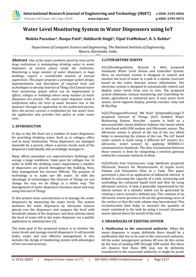 IRJET- Water Level Monitoring System in Water Dispensers using Iot | PDF | Water Services | Home ...